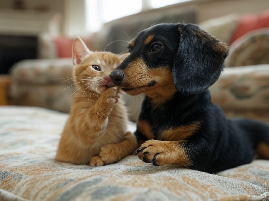 Spicy Kitty Gets a Taste of Dog Life: Orange Cat Raised by Dachshund Is ...