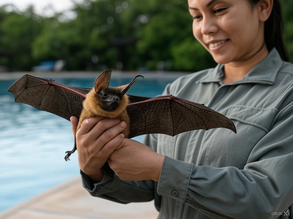 Heroic Bat Rescue: Wildlife Worker Saves Giant Bat from Hotel Pool, and ...